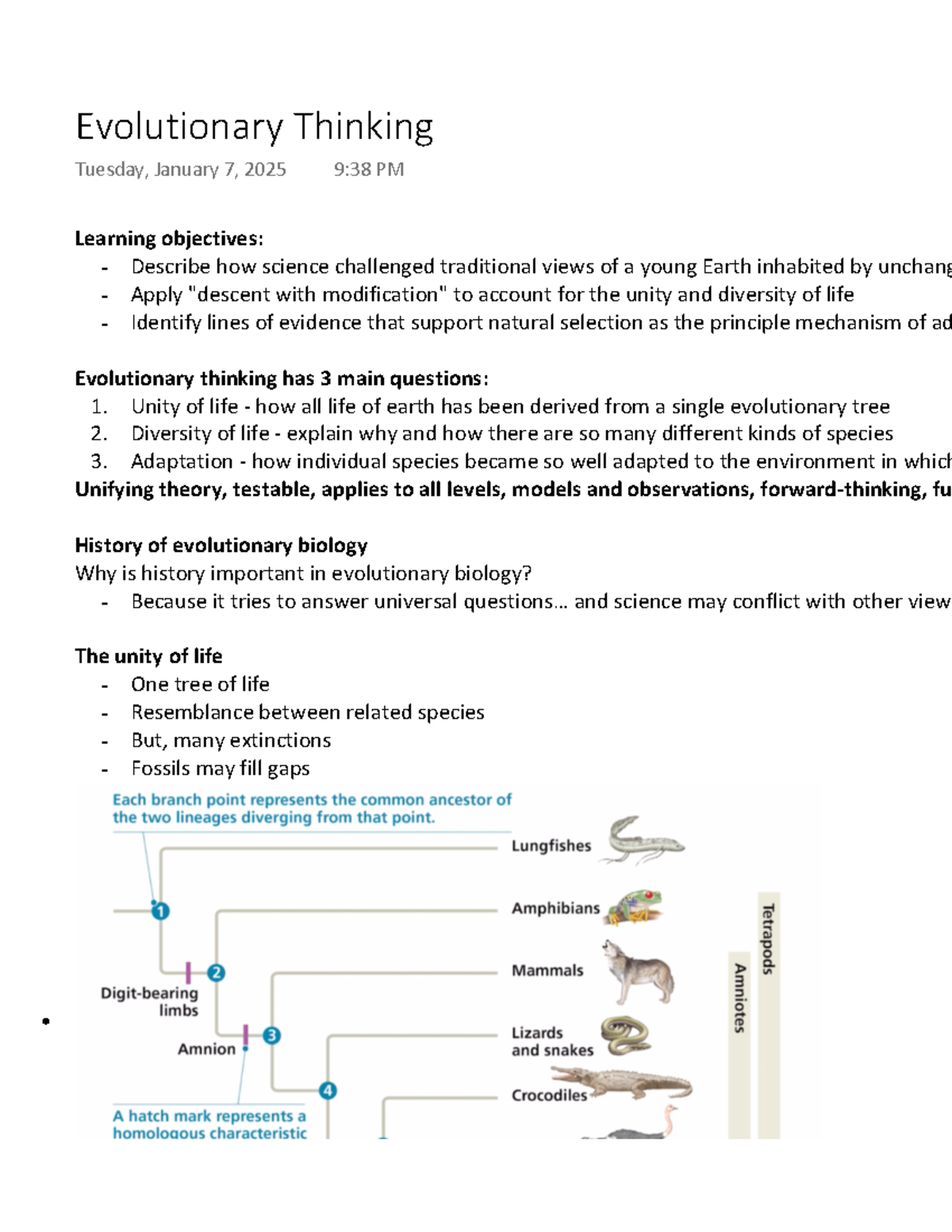 Evolutionary Thinking - Learning objectives: Describe how science ...