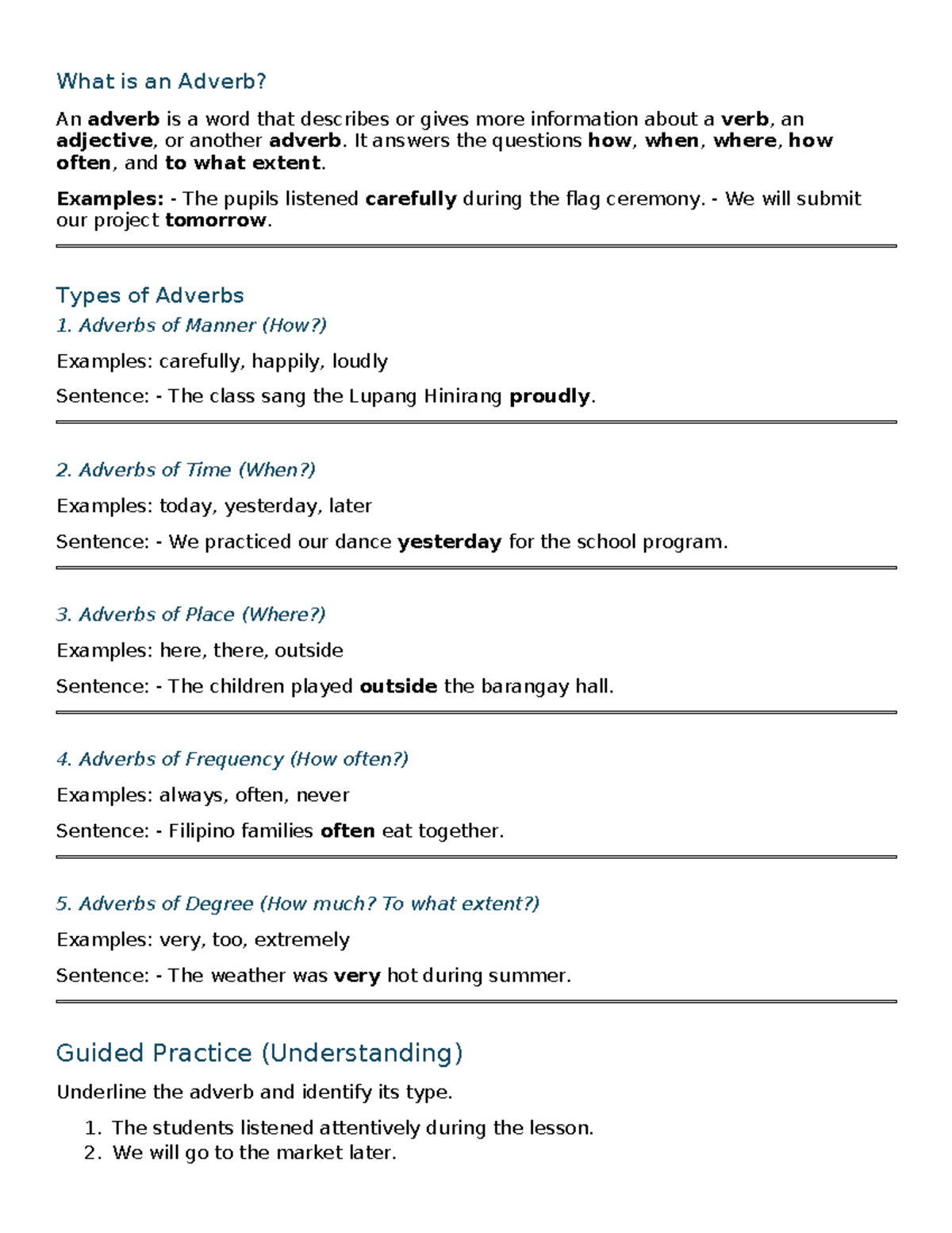 Self-Learning Module: Understanding Adverbs in English - Studocu