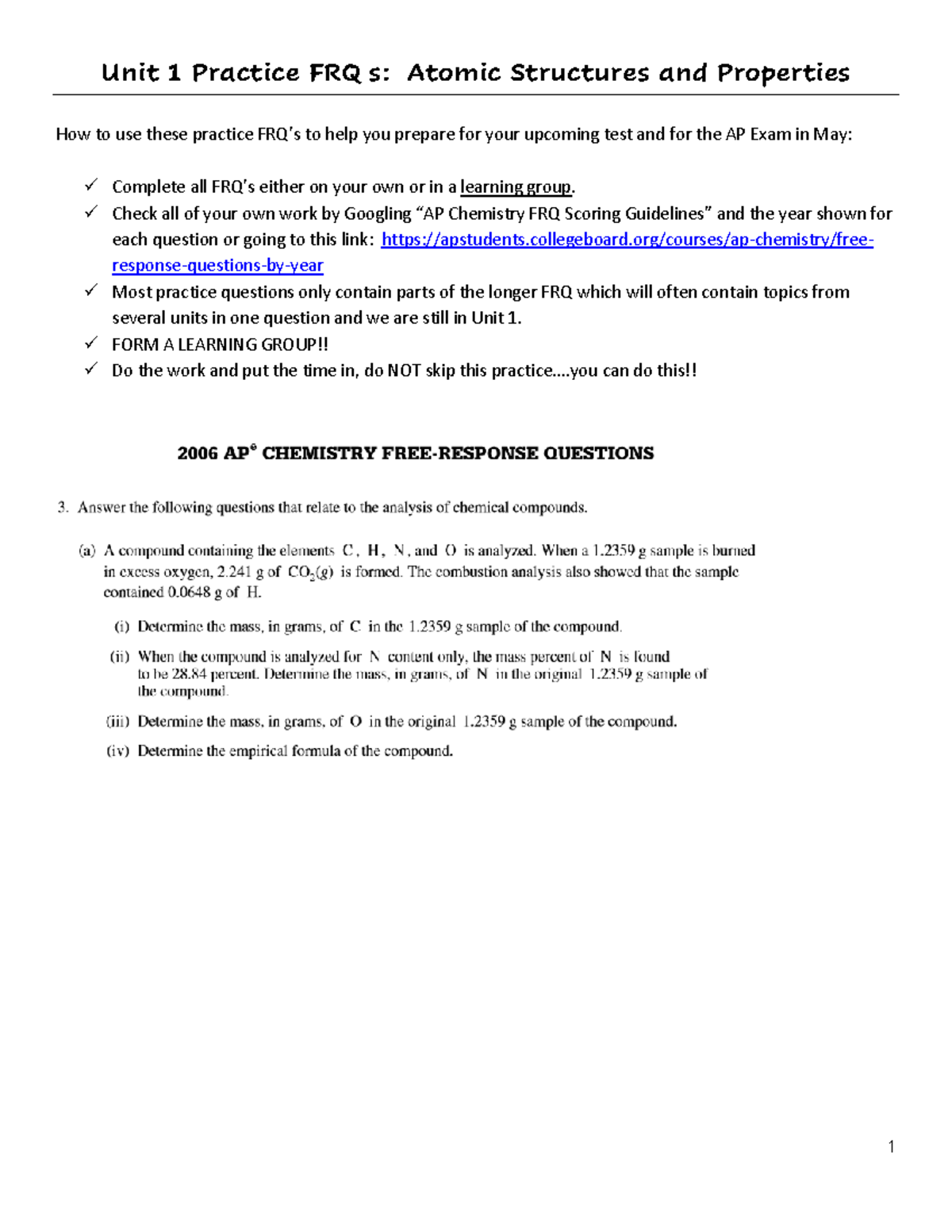 Unit 1 AP practice: Atomic structures and properties preparation - Studocu