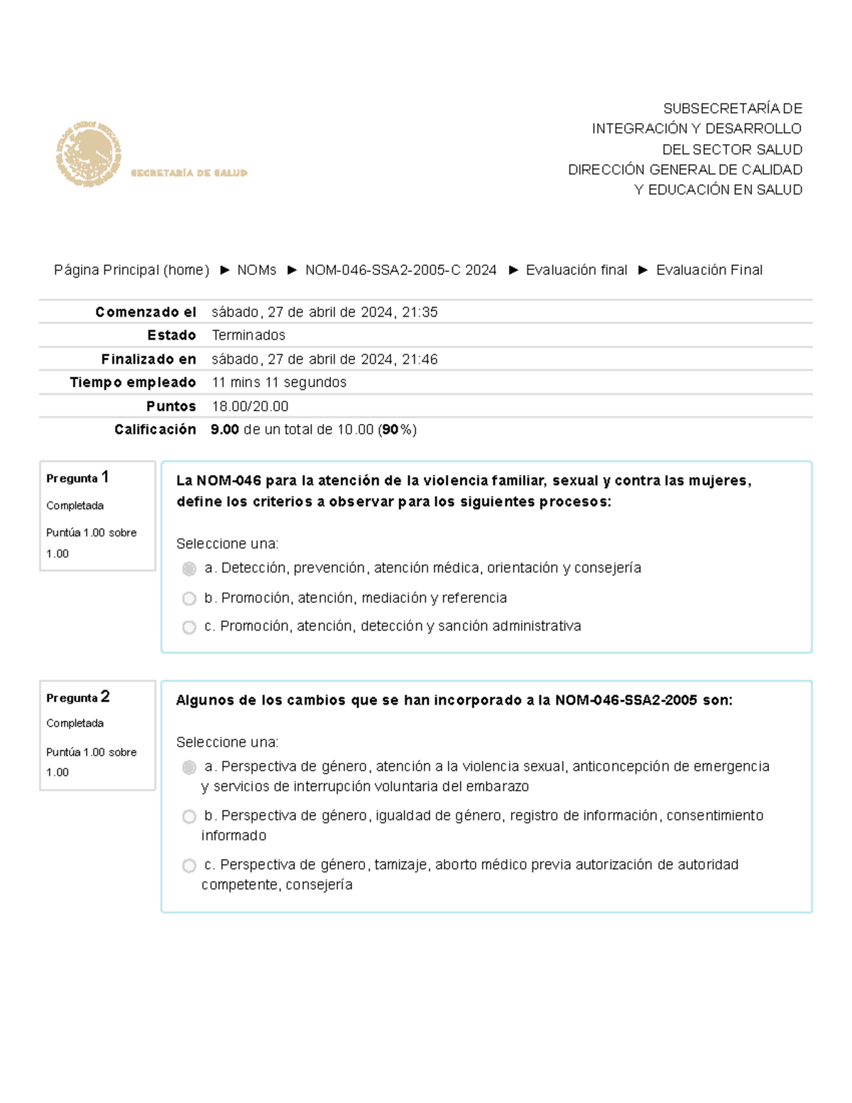 Evaluación Final sobre la NOM-046-SSA2-2005-C: Atención a la Violencia - Studocu
