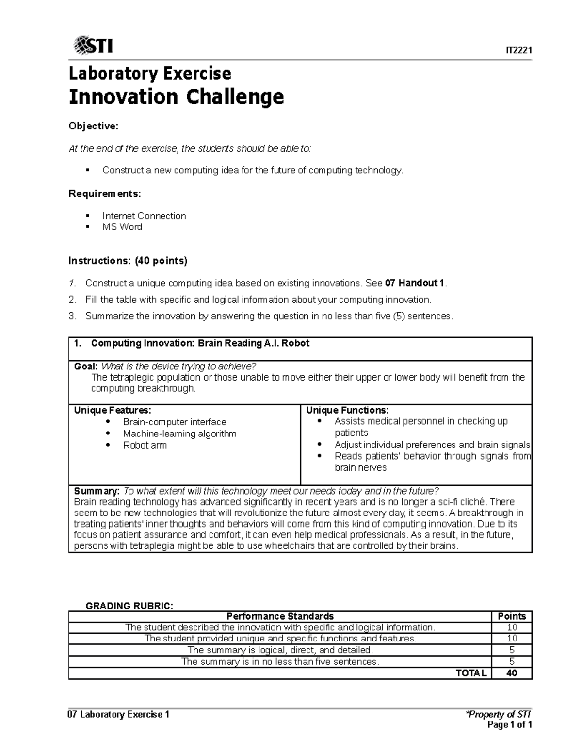 07 Laboratory Exercise 1(3)jr - IT Laboratory Exercise Innovation ...