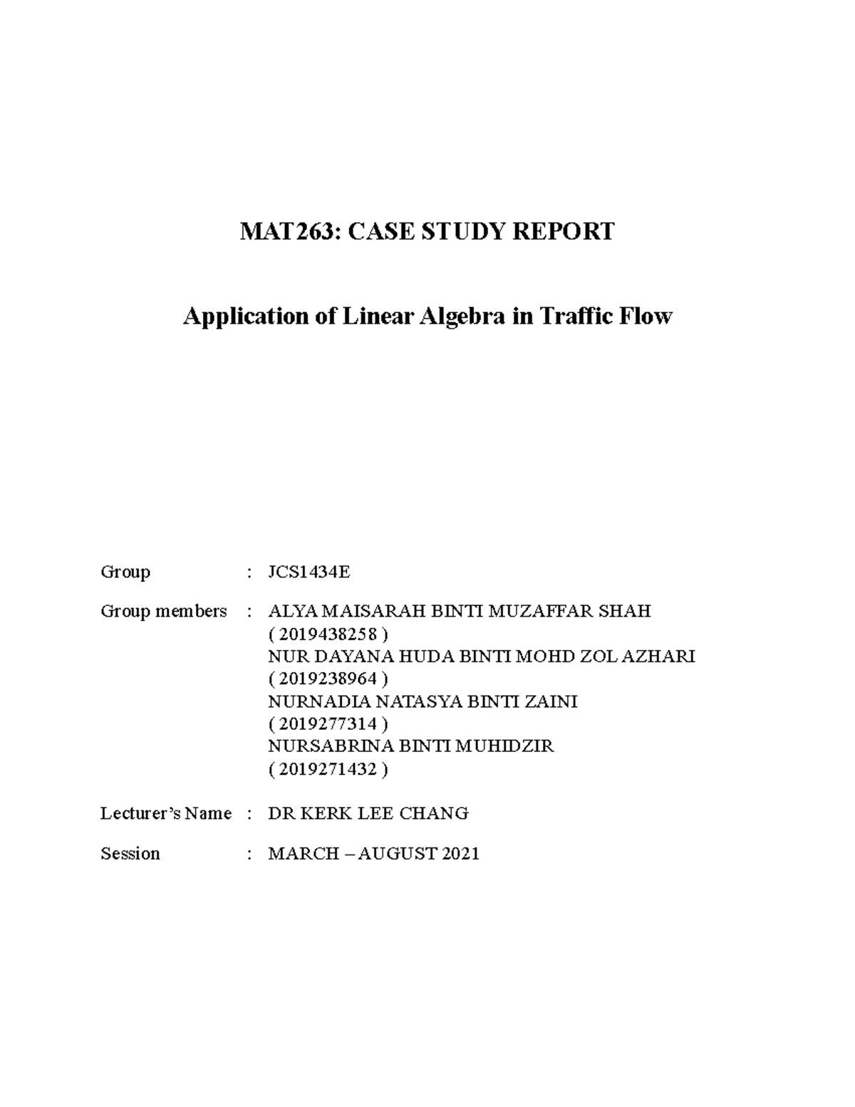 MAT263 - assessment 3 (application) - Linear Algebra - UiTM - Studocu