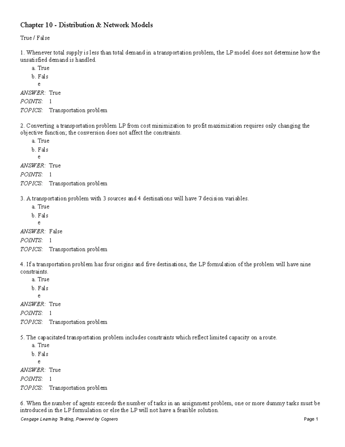 Chapter 7 Intro To Linear Programming Test Bank For Exams True False Increasing The Right
