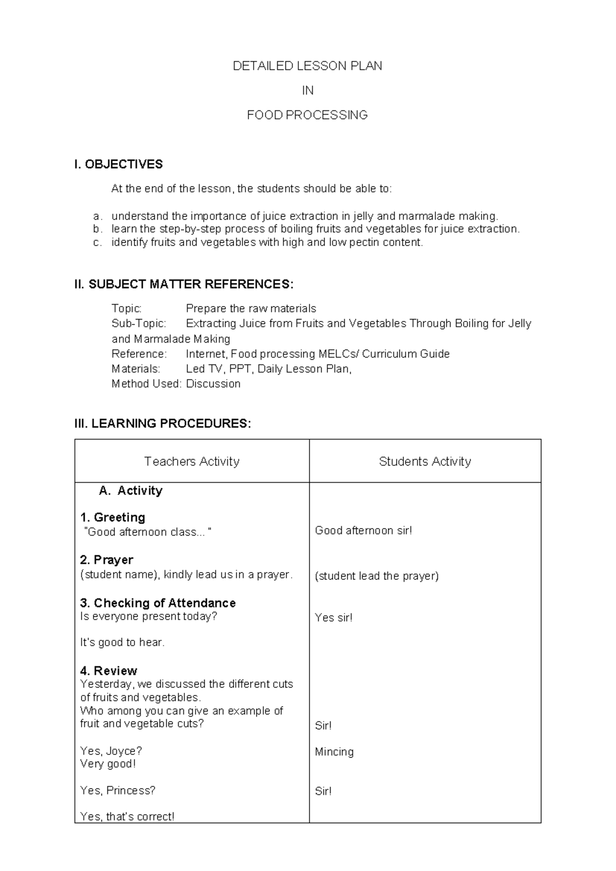 G10 L1 Lesson Plan: Juice Extraction via Boiling for Jelly & Marmalade ...