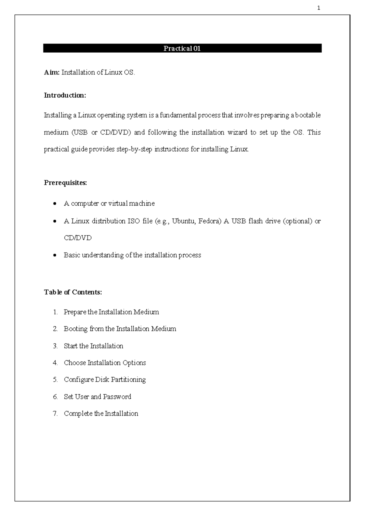 Practical 01: Step-by-Step Guide to Installing Linux OS - Studocu