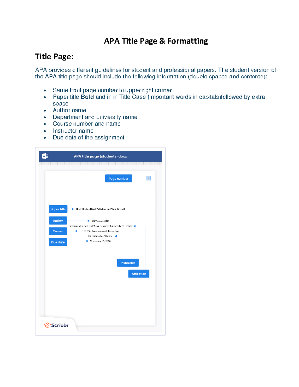 APA Cheat Sheet - other - APA Title Page & Formatting Title Page: APA ...