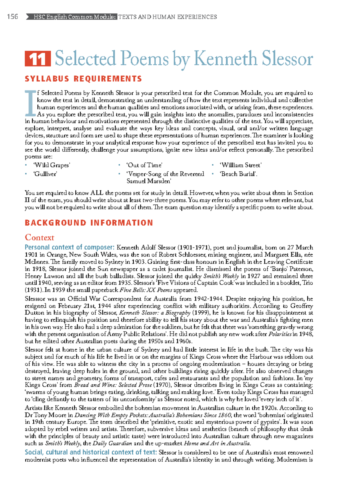 HSC English: Study Guide for Kenneth Slessor's Selected Poems - Studocu