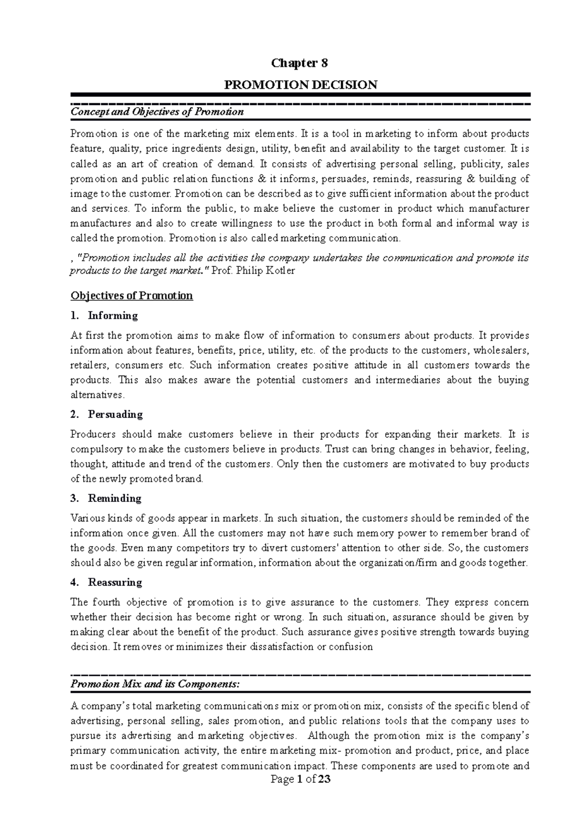 Chapter 8: Promotion Decision and Its Key Objectives in Marketing - Studocu