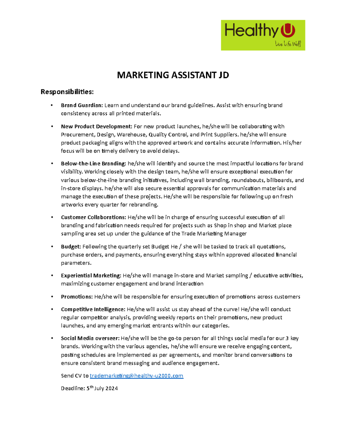 Marketing Assistant Position: Job Description and Responsibilities ...