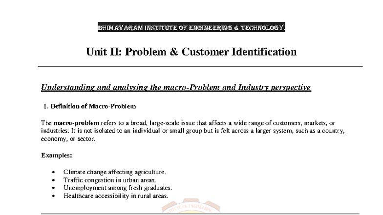 EDV UNIT-2[R23]: Problem Customer Identification and Analysis - Studocu