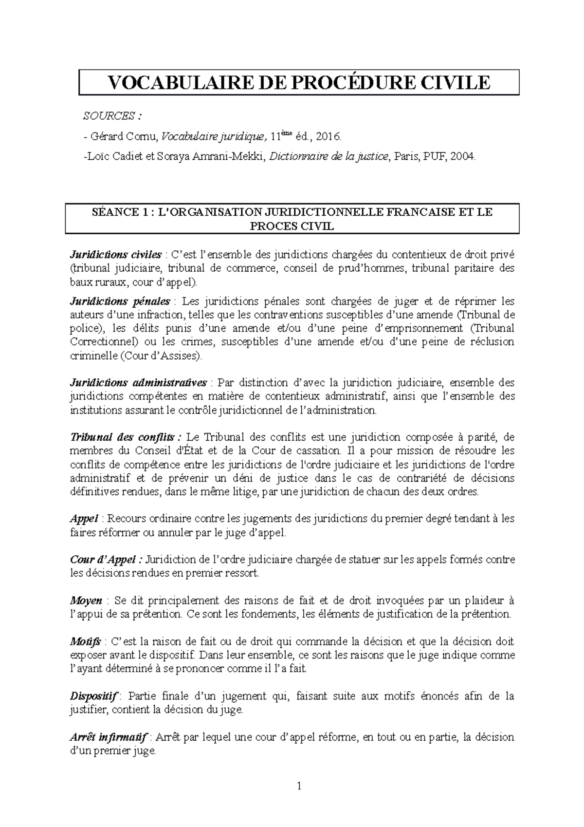 Lexique Juridique de la Procédure Civile (Cours, Séances 1 à 5) - Studocu