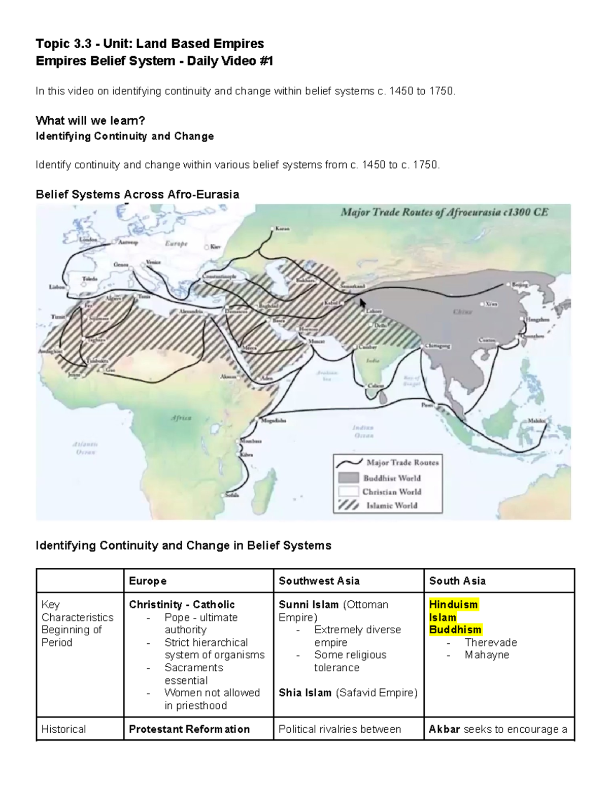 3.3 Empires' Belief Systems - AP Daily Video Notes (1450-1750) - Studocu