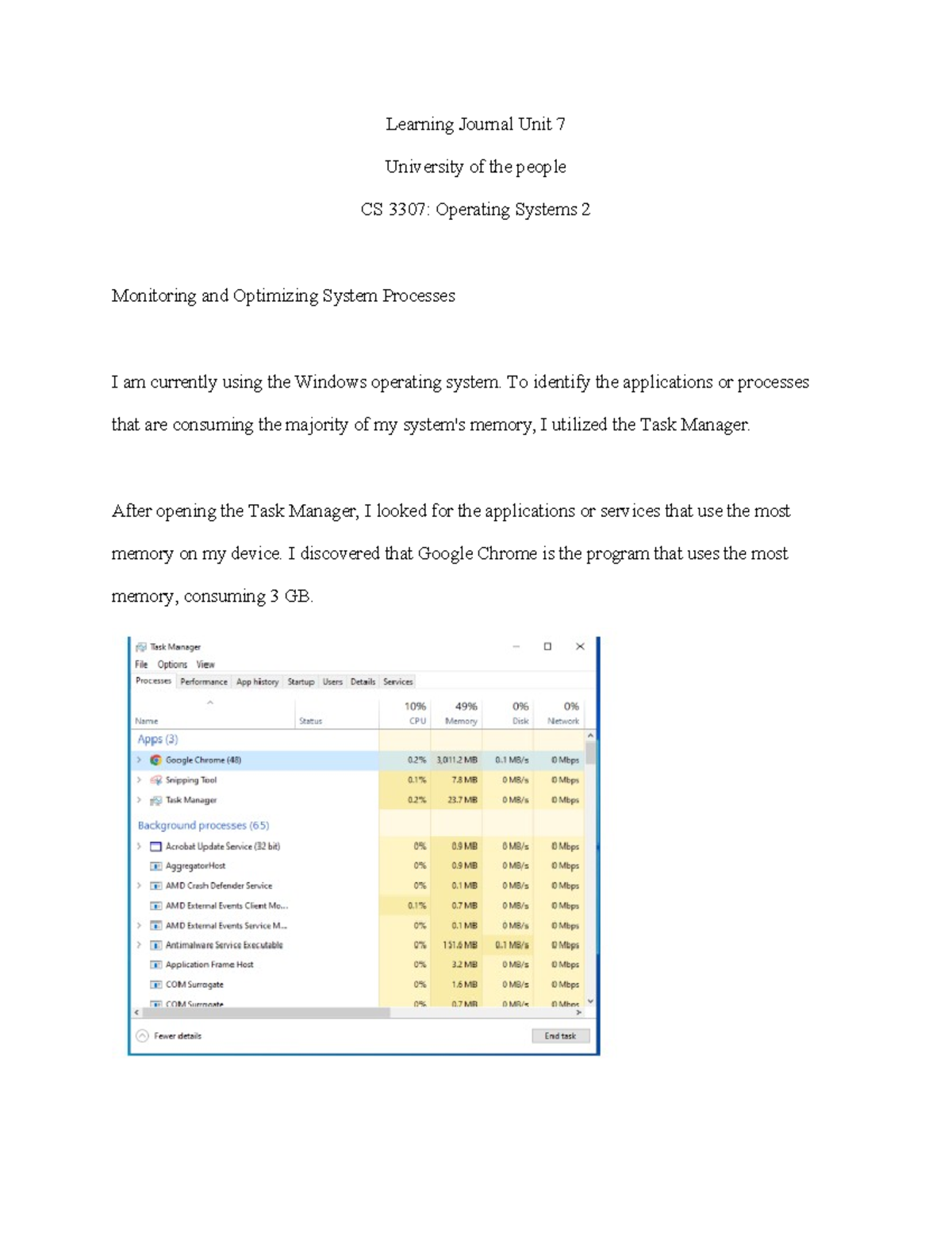 CS 3307 Operating Systems 2 - Learning Journal Unit 7 University of the ...