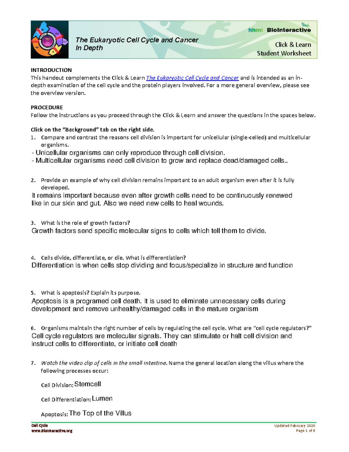 BIO-2202-01 cancer Blake - Click & Learn Student Worksheet The ...