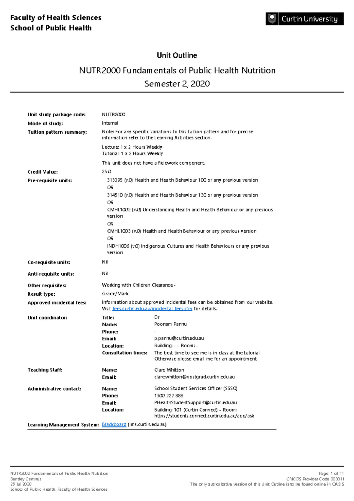 NUTR2000 Final Outline for Public Health Nutrition - Semester 2, 2020 ...
