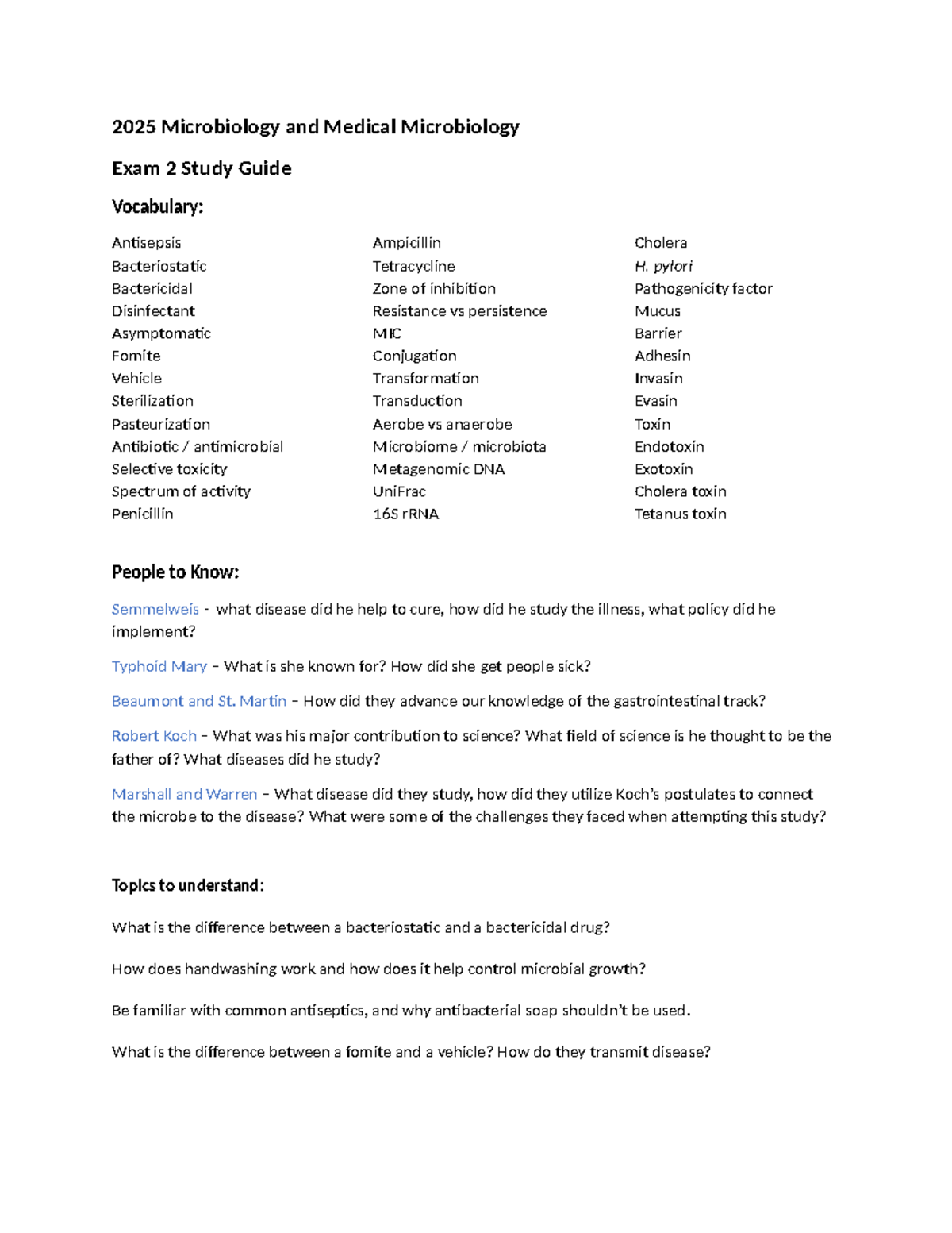 Microbiology 2025 Exam 2 Study Guide: Key Concepts & Vocabulary - Studocu