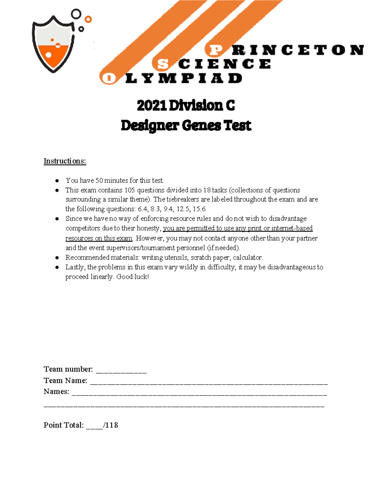2021 Princeton Designer Genes Exam Instructions and Tasks - Studocu