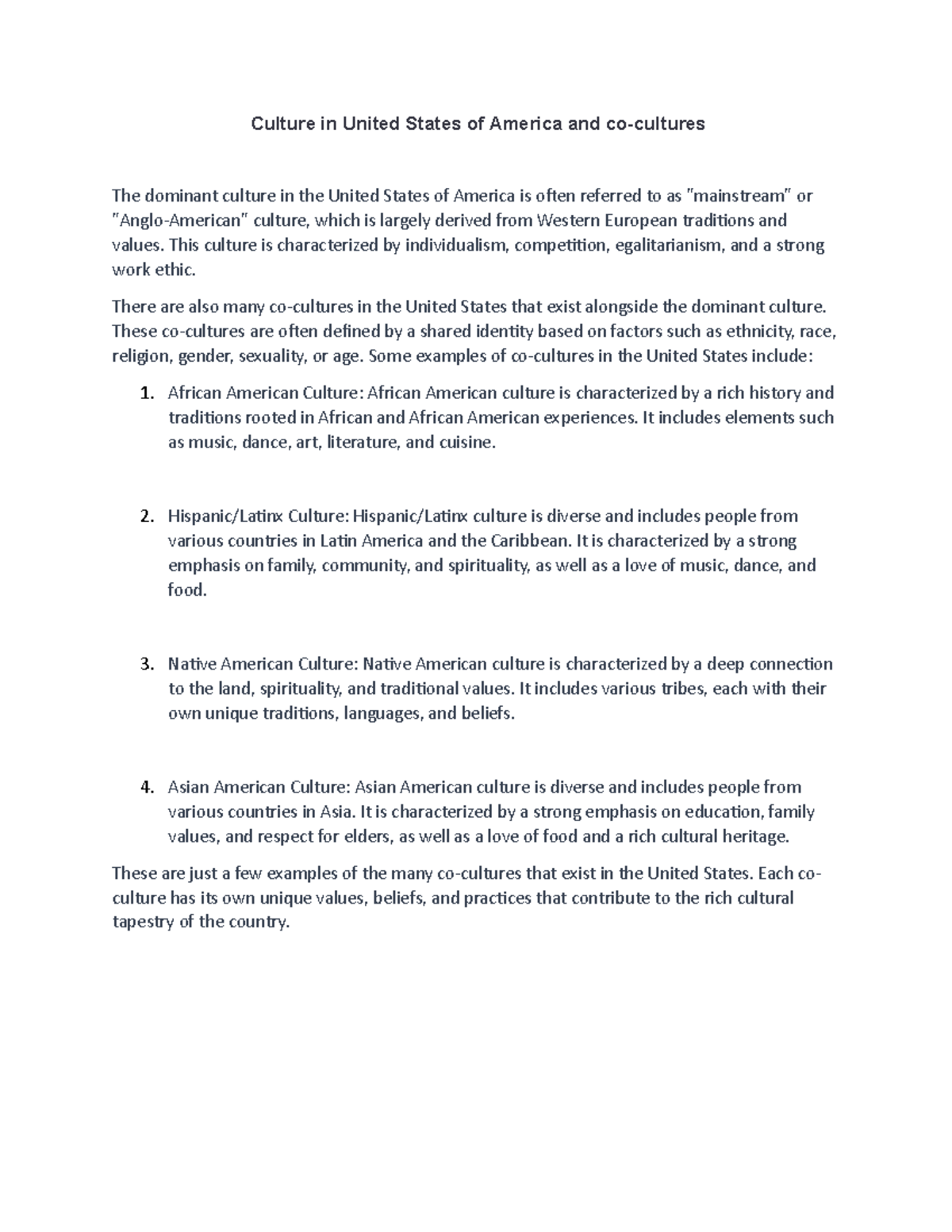 Cultural Diversity in the USA: Mainstream and Co-Cultures Overview ...