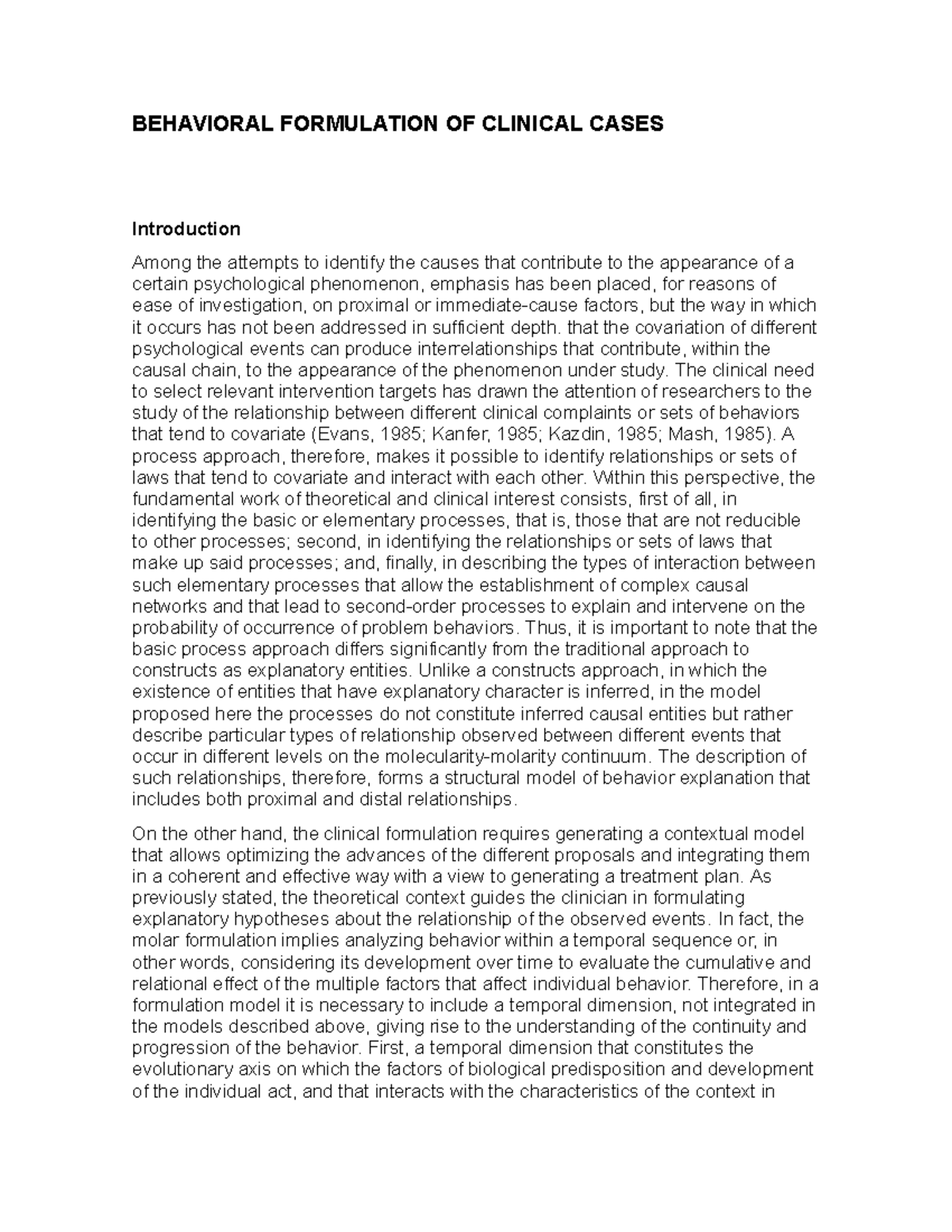 Behavioral formulation of clinical cases - BEHAVIORAL FORMULATION OF ...