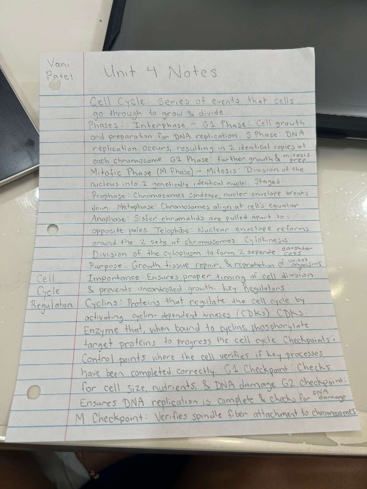 Unit4notes 1 - notes - Vani Patel Unit 4 Notes Cell Cycle : Series of ...