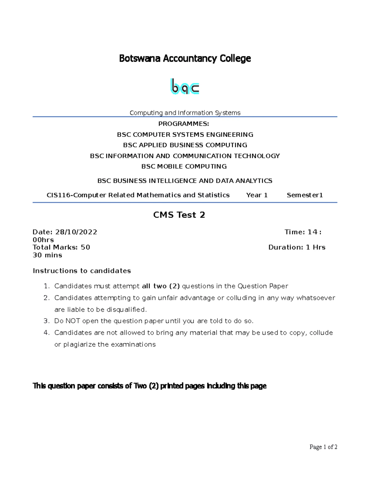 2022 STD 4 Mathematics - STANDARD 4 - MATHEMATICS October/November 2022 Marks: 60 Time: 75 ...