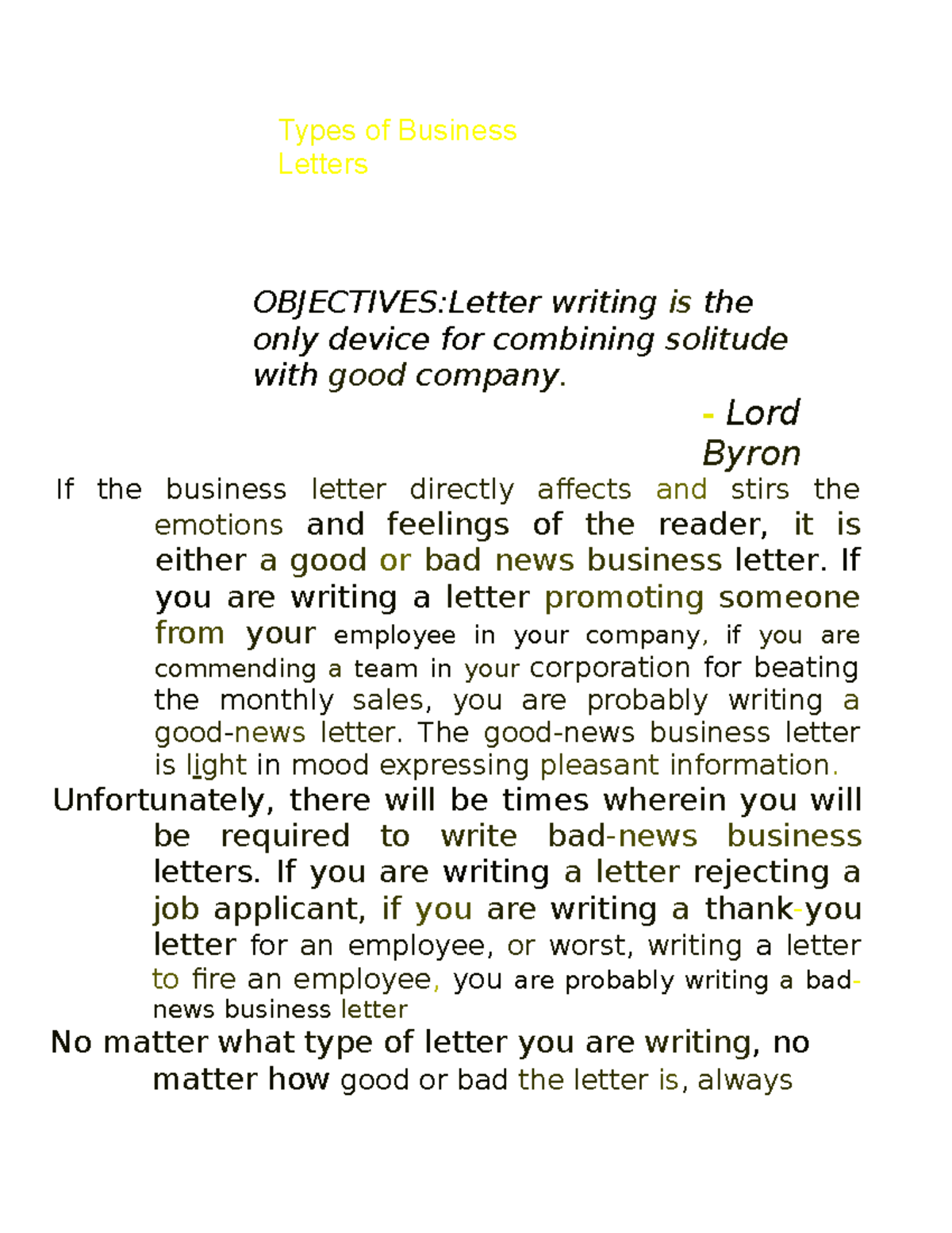 Unit 3 - Lesson 6: Understanding Different Types of Business Letters ...
