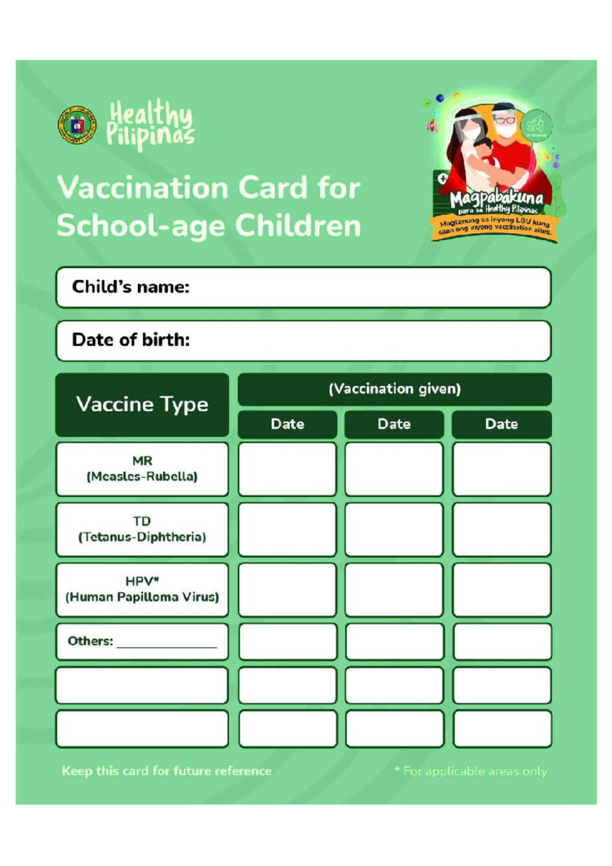 Annex H - Healthy Pilipinas Vaccination Card for School-age Children ...