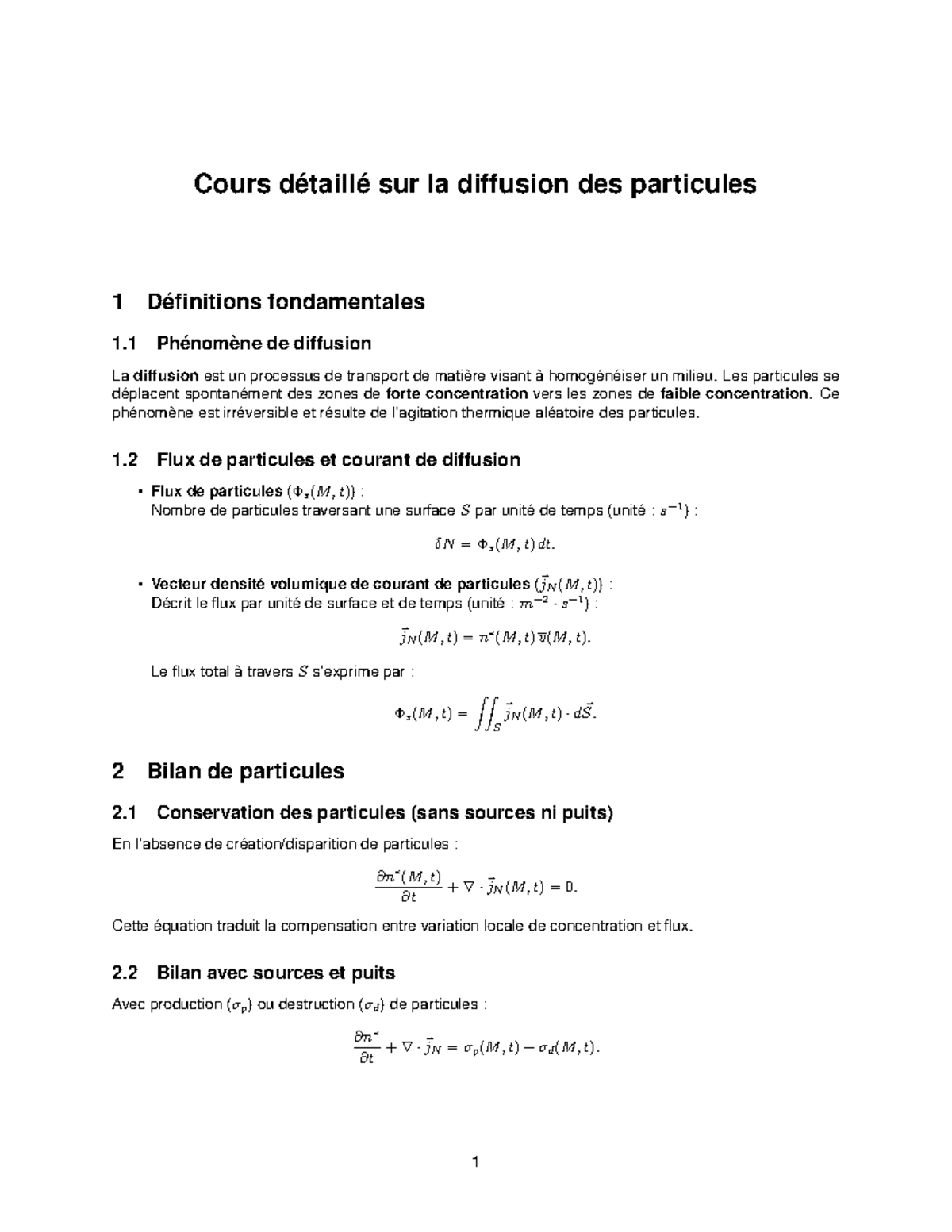 Cours sur la Diffusion des Particules - Concepts et Mécanismes - Studocu