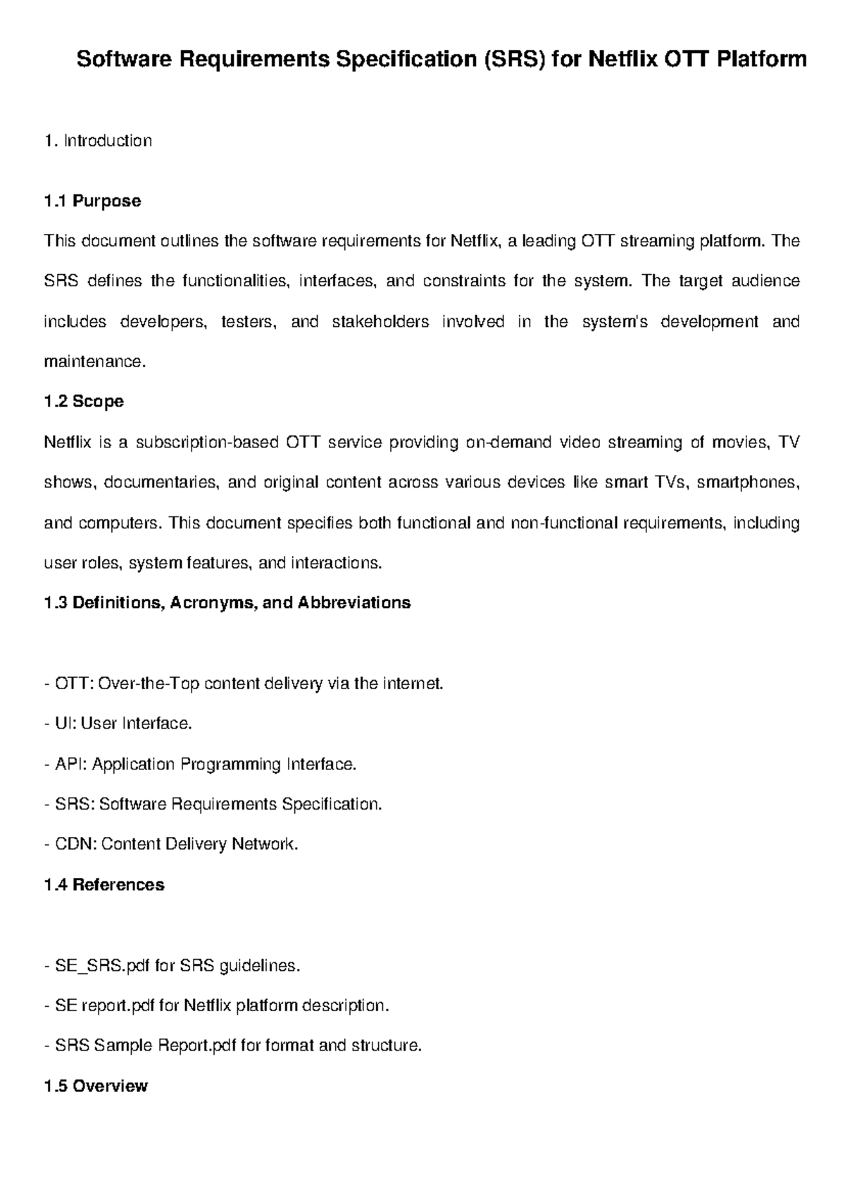 Netflix SRS Report: Software Requirements for OTT Platform - Studocu