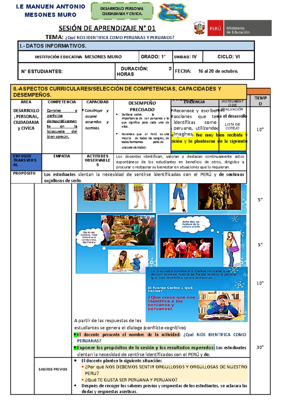 Sesión N° 01 - DPCC 1° - Identidad y Orgullo Peruano - Studocu