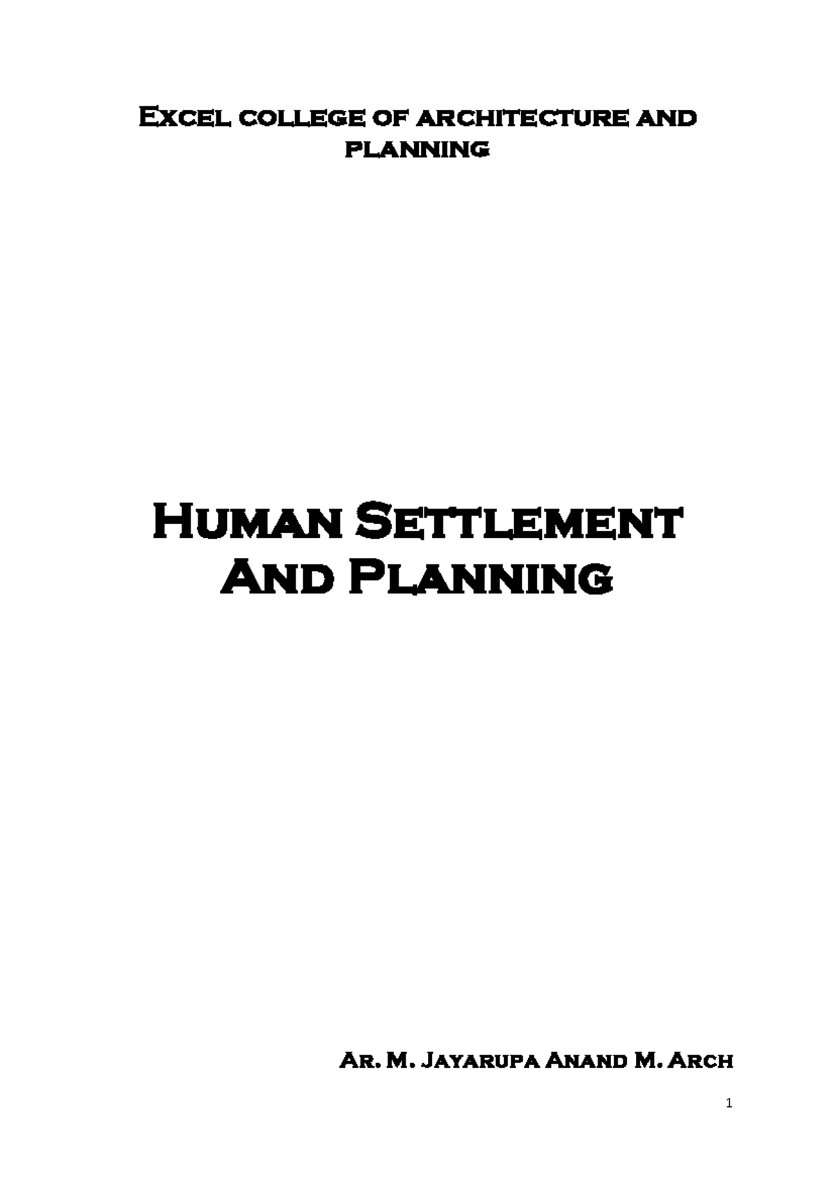 Human settlement and Planning 1 TO 5 units with Question paper - Excel ...