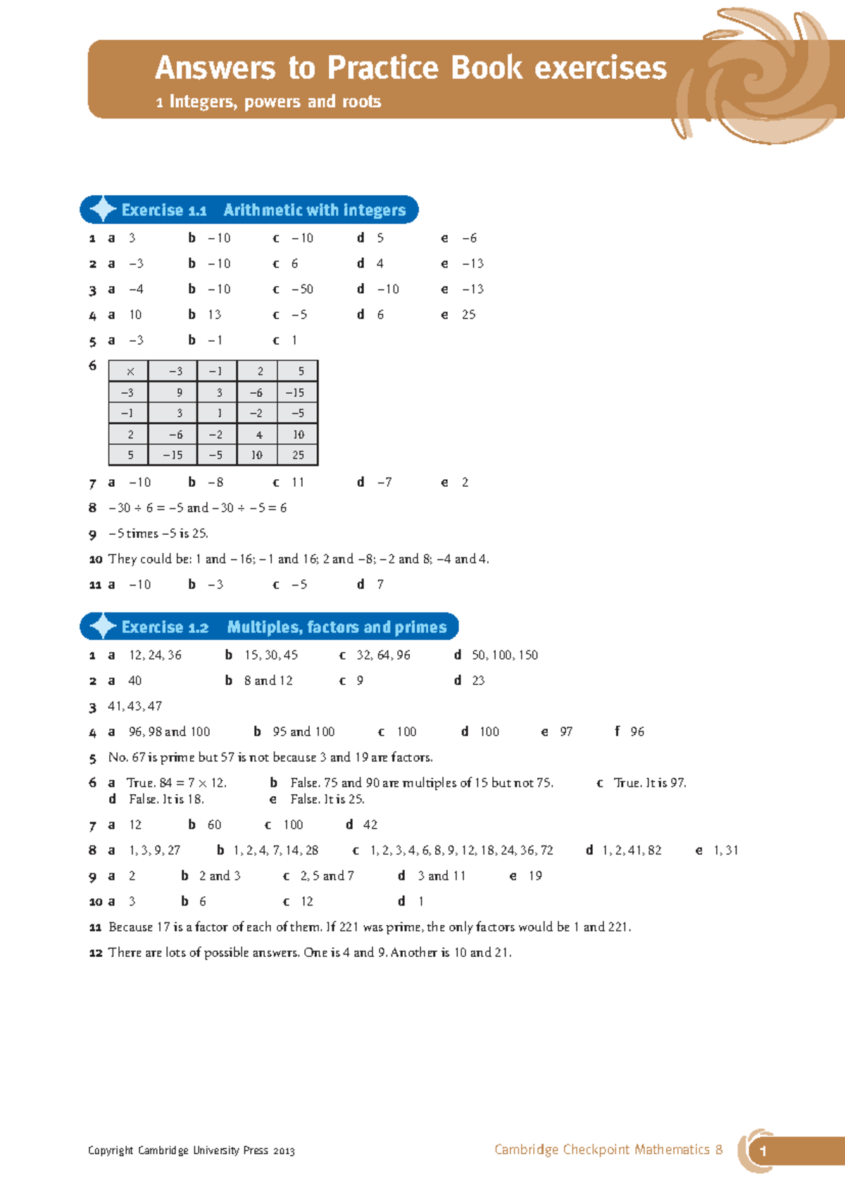 Answers to Practice Book Exercises F - Cambridge Checkpoint Mathematics ...
