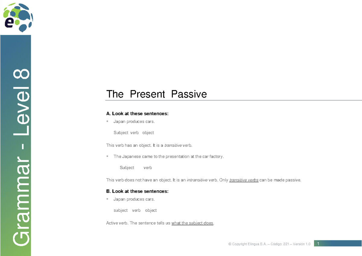 Grammar Level 8: The Present Passive and Relative Clauses - Studocu