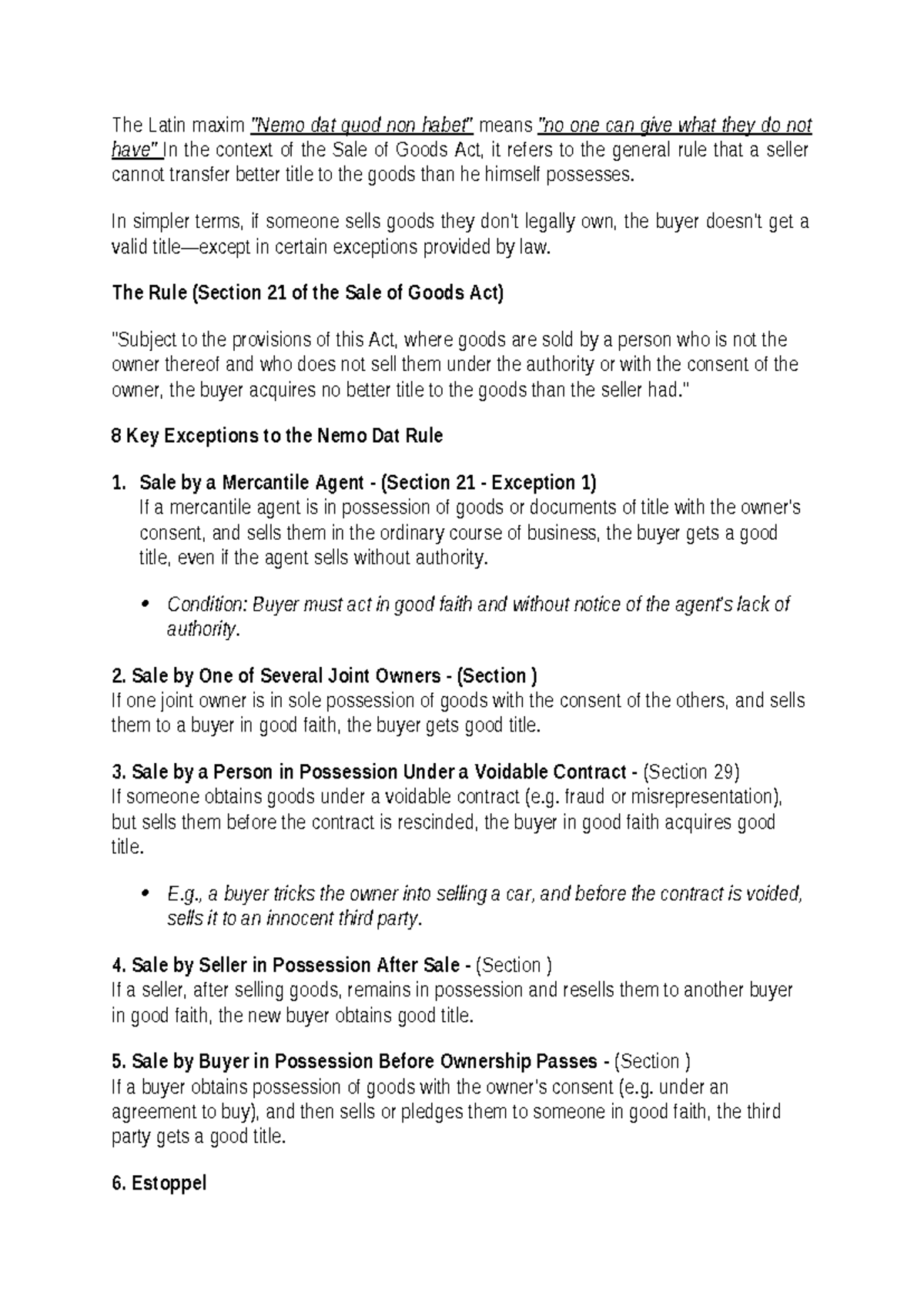 Nemo Dat Rule Exceptions: Key Insights and Legal Nuances - Studocu