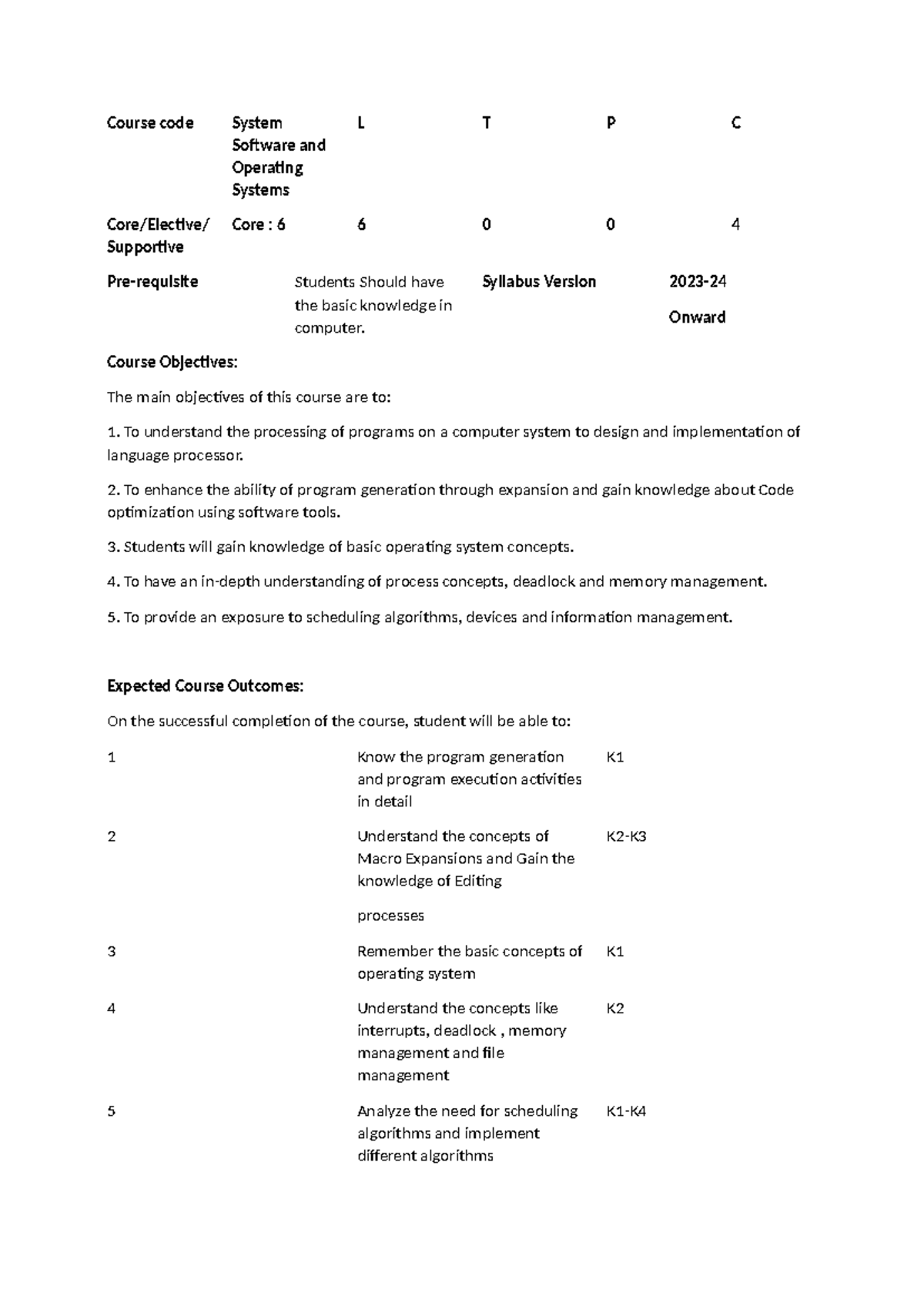 SOSS 2023 Course Syllabus: Lecture Notes on System Software & OS - Studocu