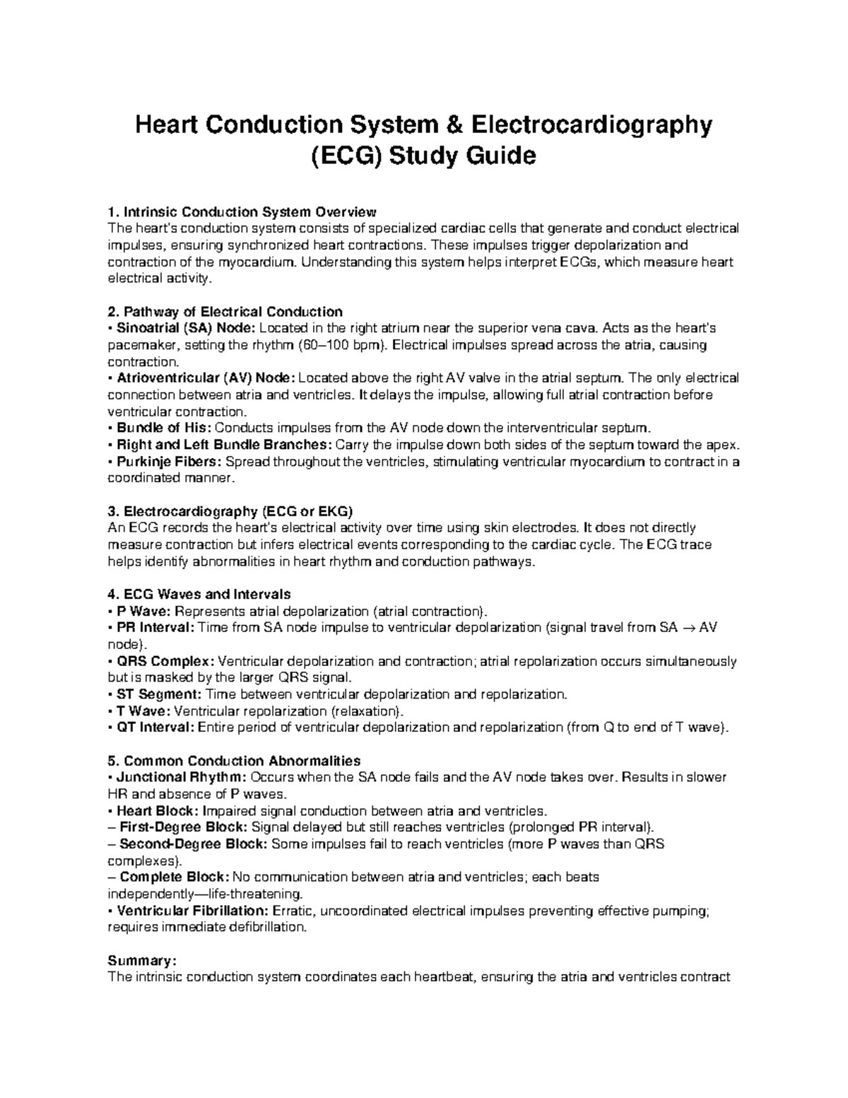 Heart Conduction System and ECG Study Guide (MED 101) - Studocu