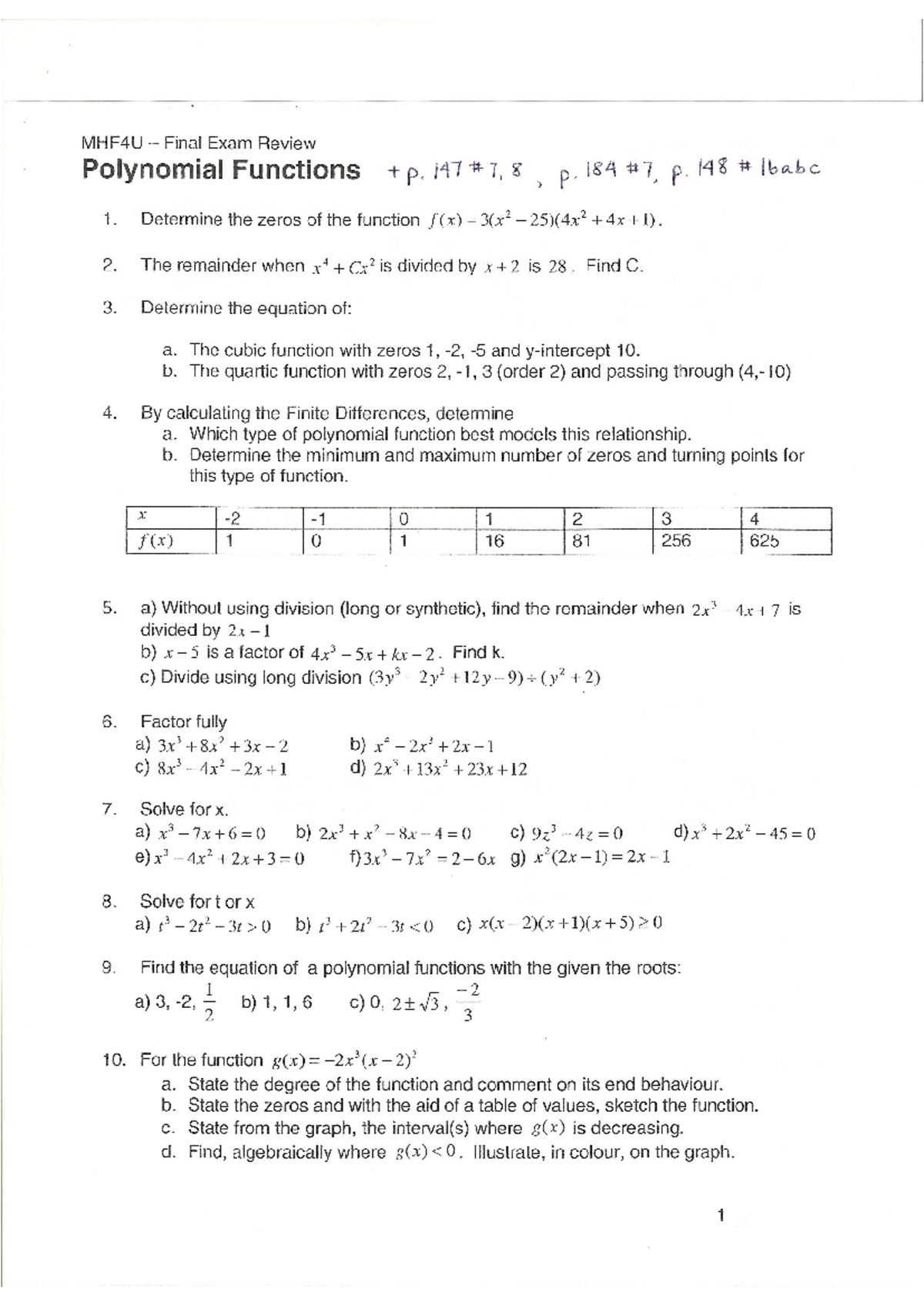 MHF4U Final Exam Review: Key Concepts on Polynomial Functions and More ...