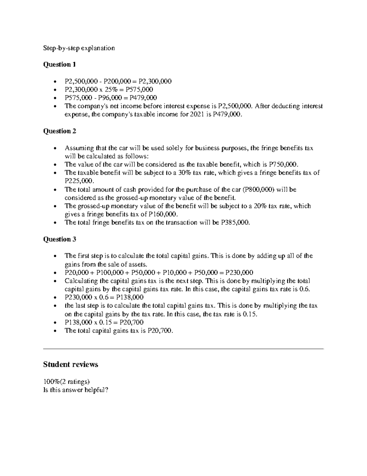 1 CH - FVVVVV - Step-by-step explanation Question 1 • P2,500,000 - P200 ...