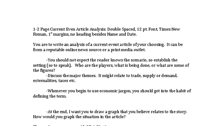 Current Event Article Analysis: Economic Concepts & Graph (ECO 101 ...