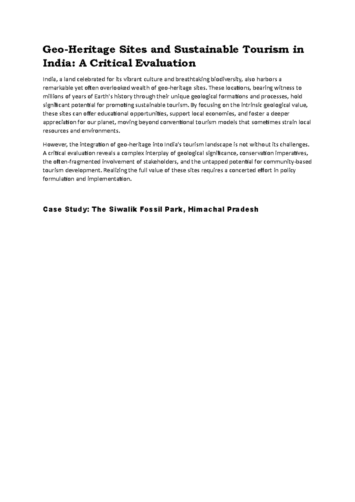 GEO 101: Sustainable Tourism and Geological Heritage in India - Studocu