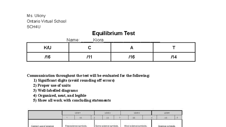 2025 SCH4U Equilibrium Test - Ms. Ulicny's Assessment - Studocu