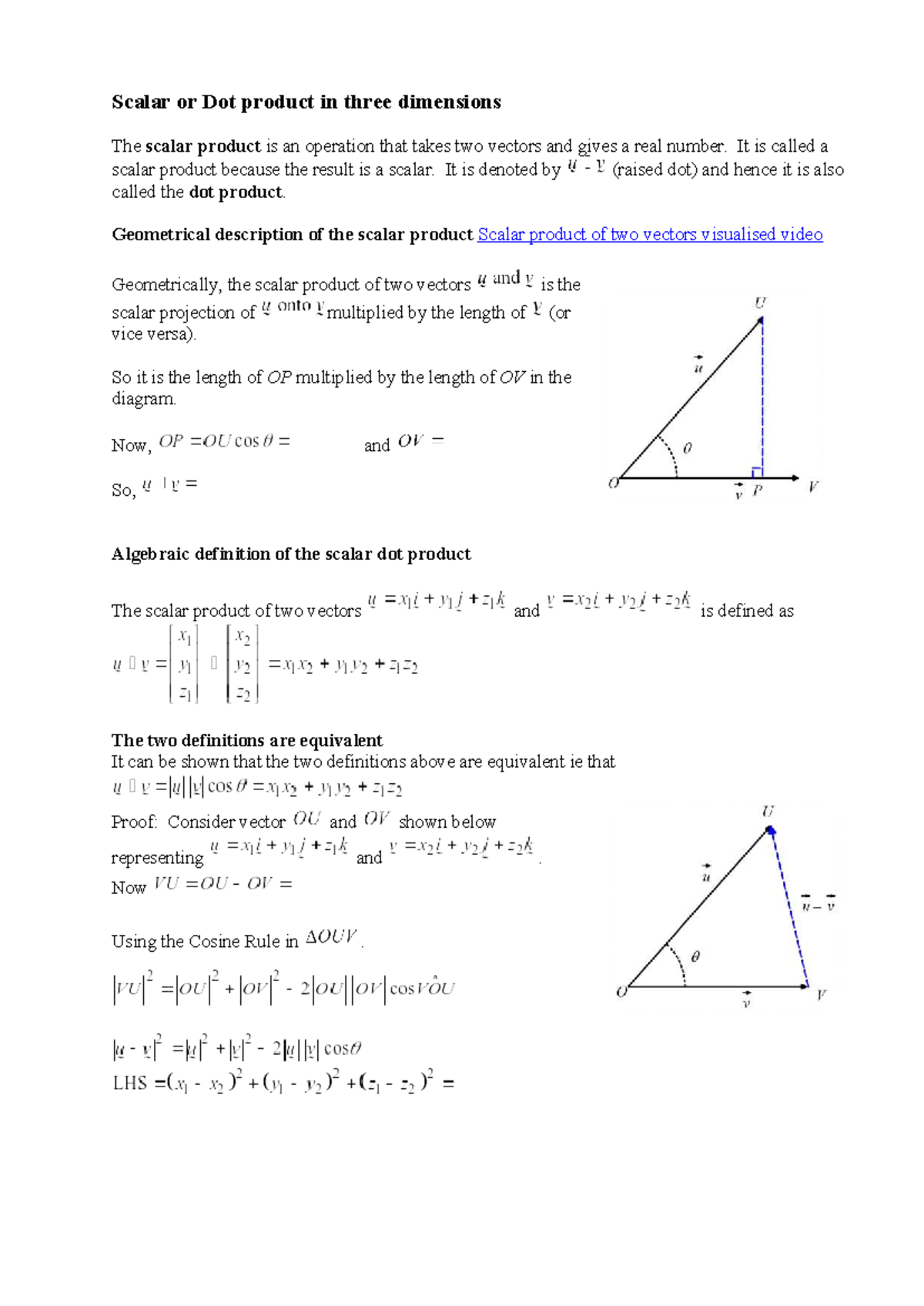 Lesson 3: Scalar Product and Vector Projections in 3D - Studocu