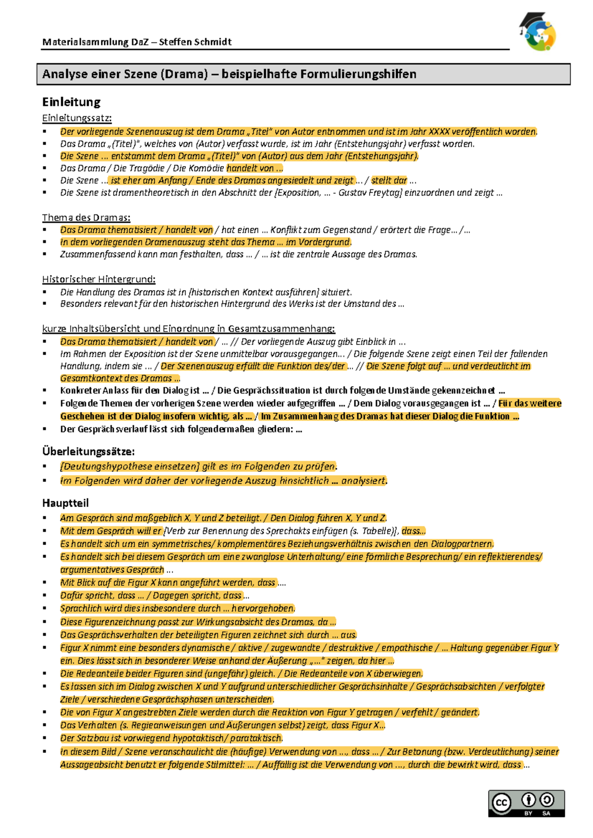 Analyse einer Szene Formulierungshilfen - Materialsammlung DaZ – Steffen Schmidt Analyse einer ...