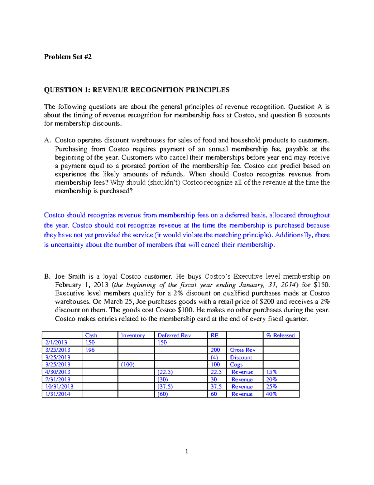 Managerial Accounting (Homework 2) - Problem Set Solutions on Revenue ...