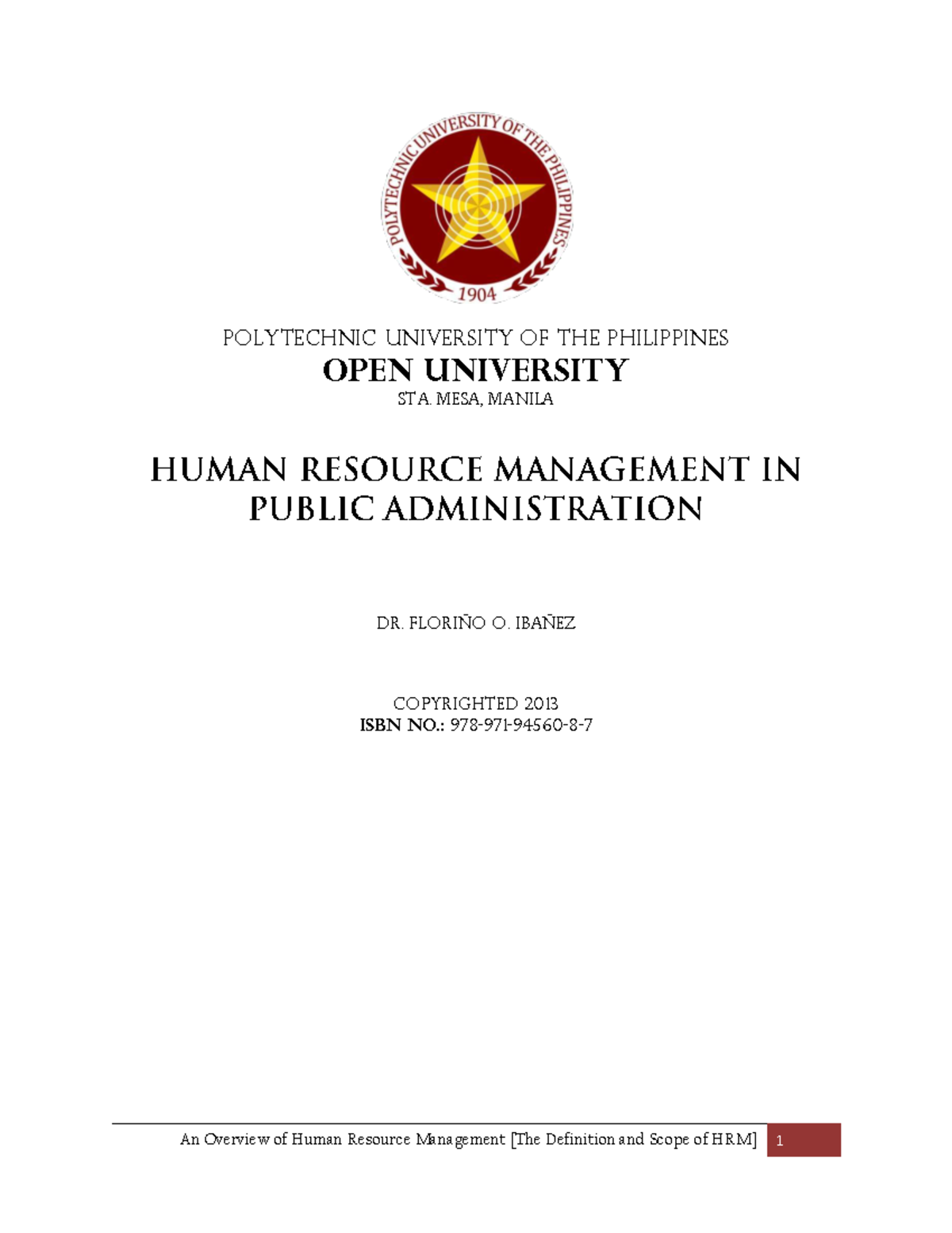 Human Resource Management in Public Administration (HRM 101) Overview ...
