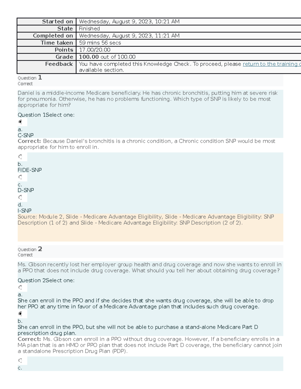 Module 2 Test Answers & Medicare Health Plans Insights - Score 100 ...