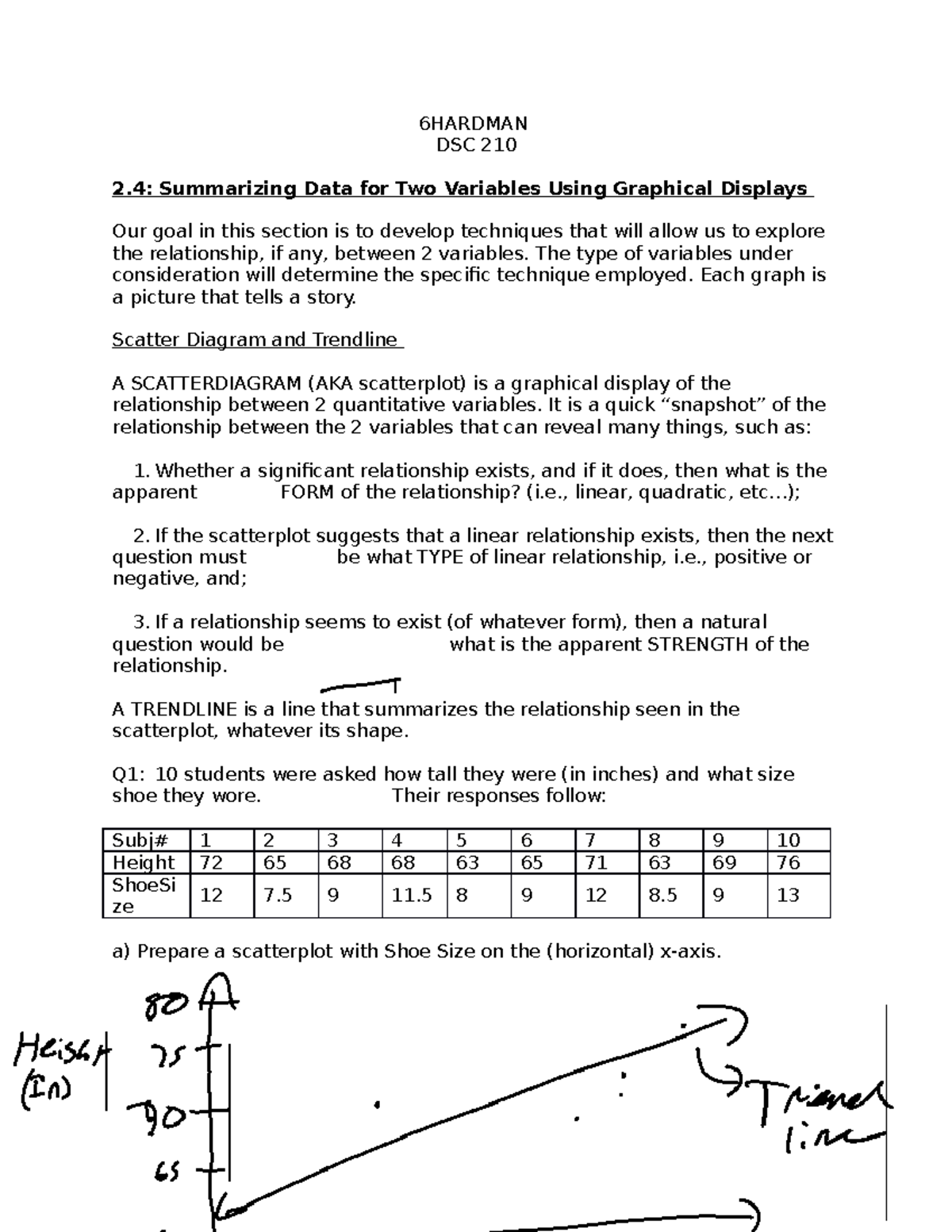 Chapter 2.4 notes - 6HARDMAN DSC 210 2: Summarizing Data for Two ...