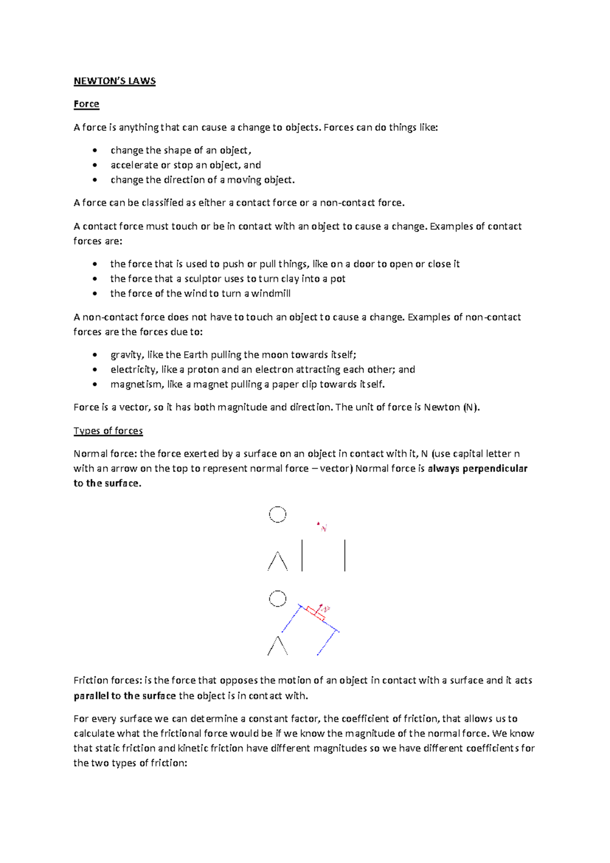 Grade 11 Physics: Summary of Newton's Laws and Forces - Studocu