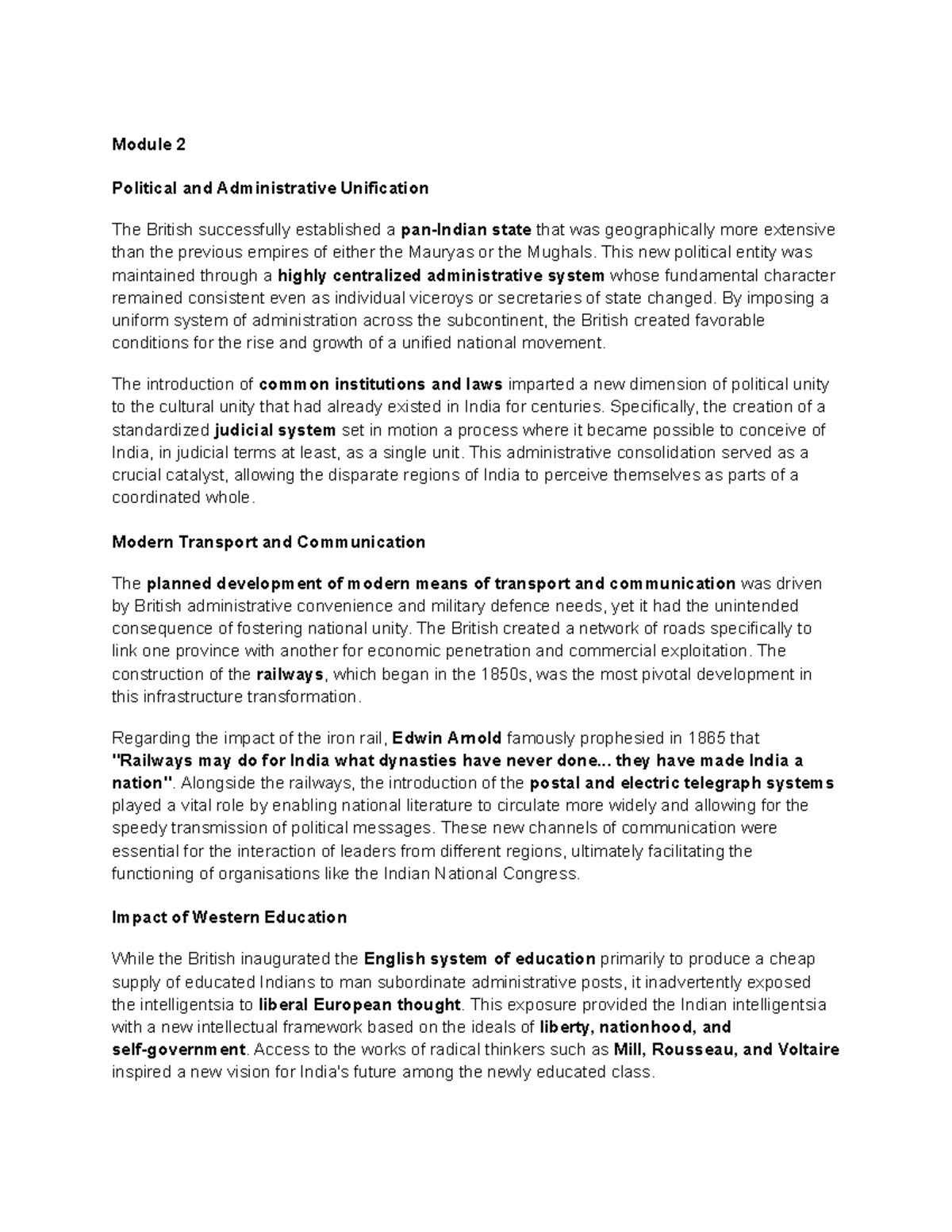Module 2 - Political and Administrative Unification in India - Studocu