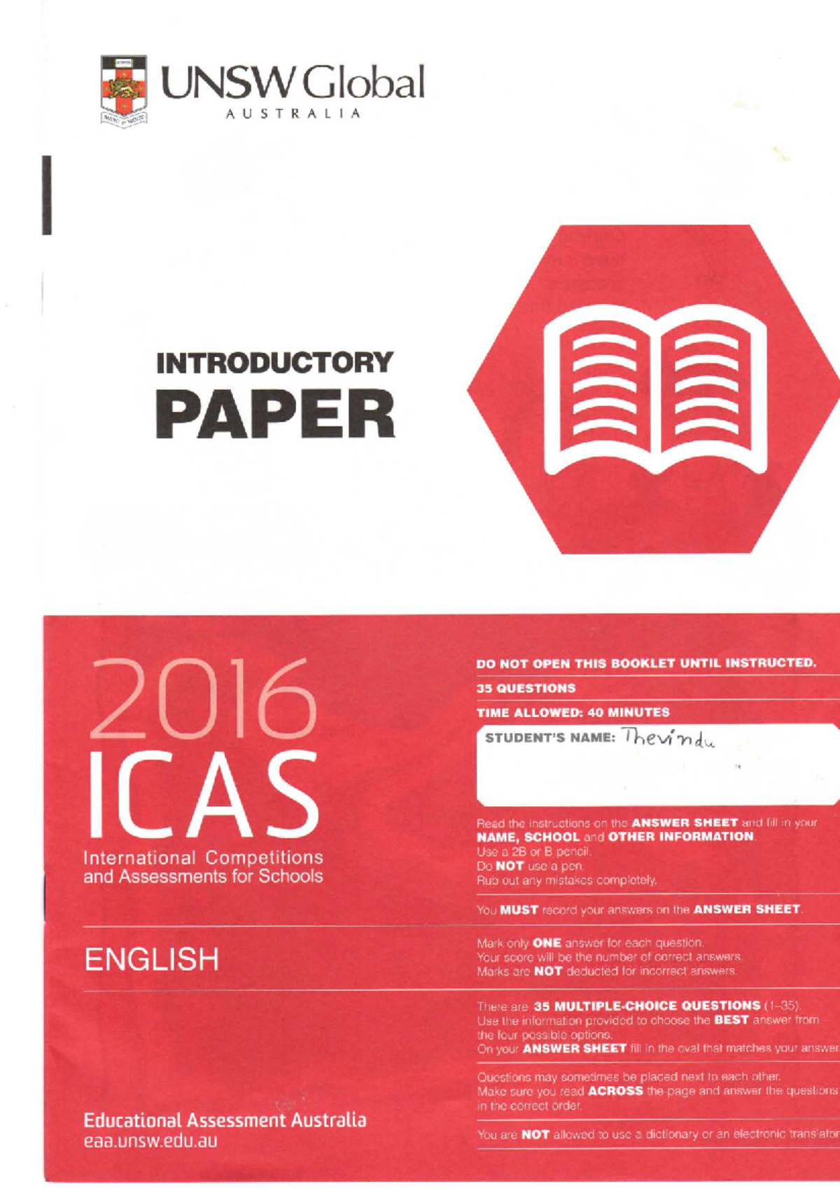 2016 ICAS English Introductory Paper Notes - Studocu